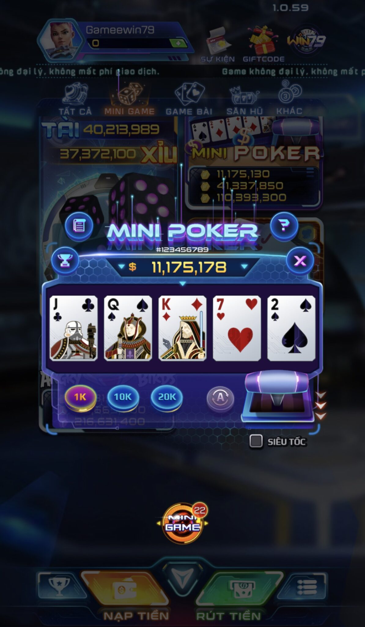 Mini Poker tại Win79 - Chơi càng nhiều, thắng càng lớn